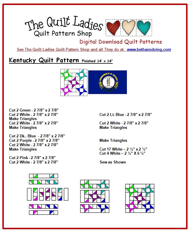 Kentucky State Quilt Pattern Block - Beth Ann Doing